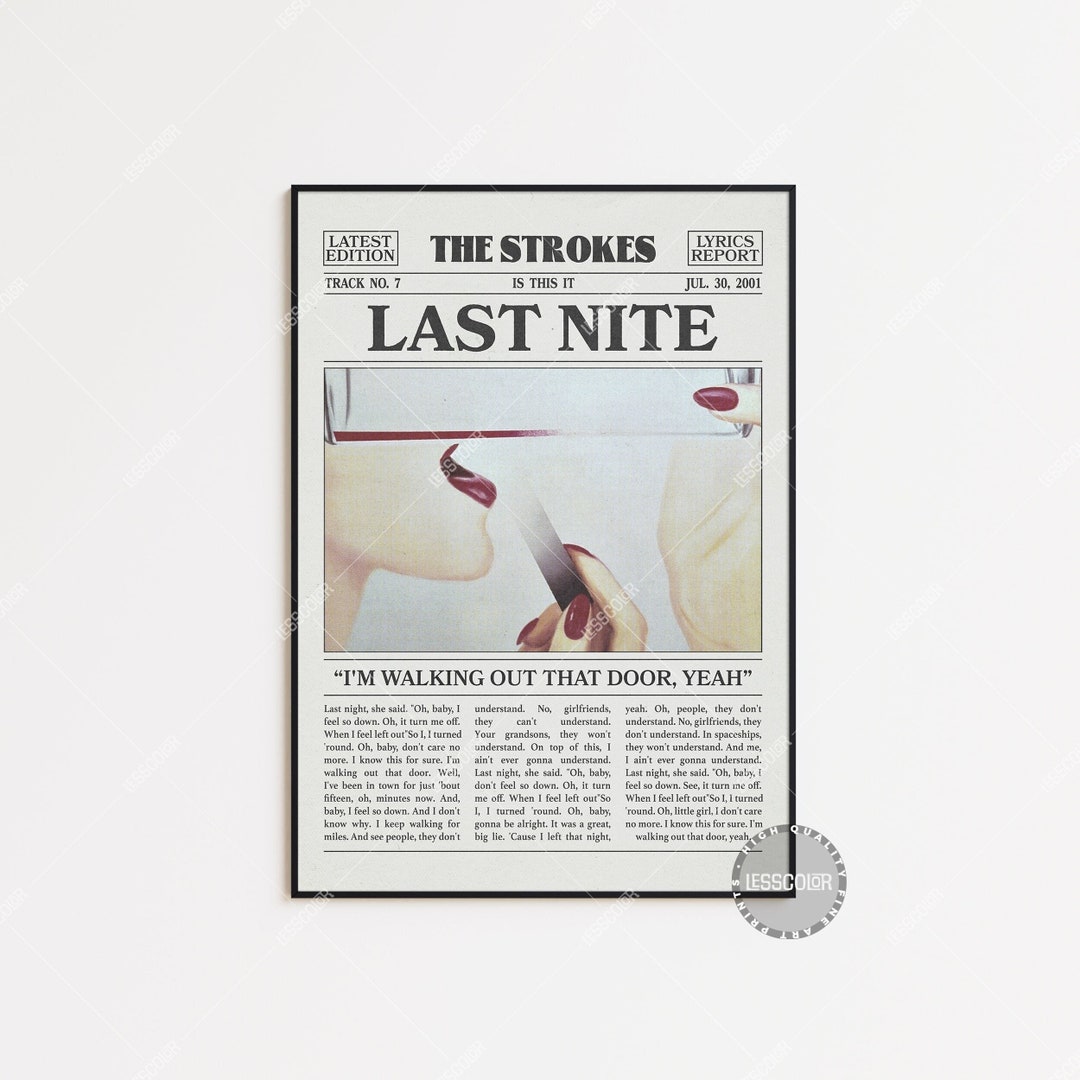 The Strokes Retro Newspaper Print, Last Nite Poster, Last Nite Lyrics ...
