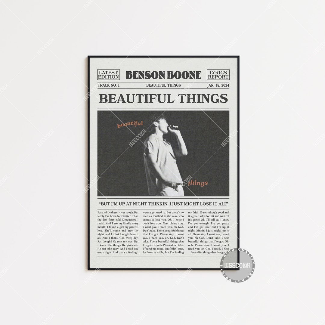 Benson Boone Retro Newspaper Print, Beautiful Things Poster, Beautiful ...