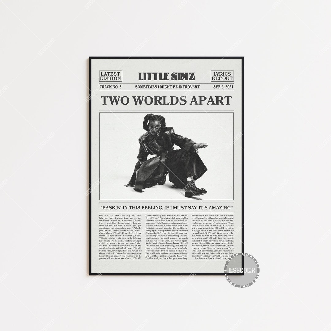 Little Simz Newspaper Print, Two Worlds Apart Poster, Lyrics Print ...