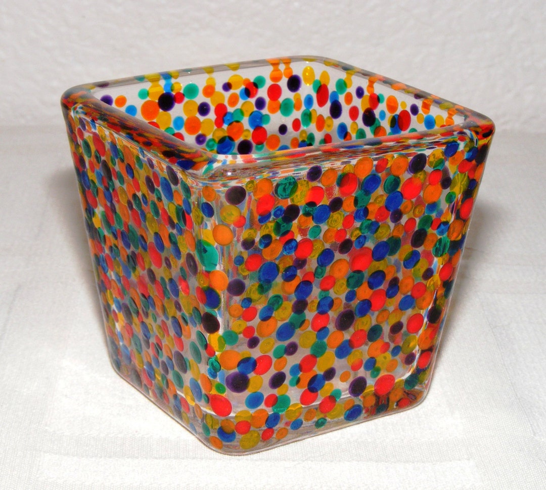 Hand Painted Trapezoidal Candle Holder, Random Colorful Dots - Etsy