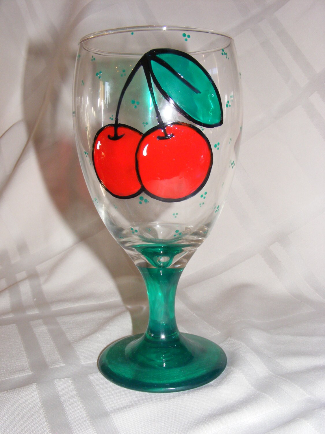 Hand Painted Cherries Glass Goblet - Etsy