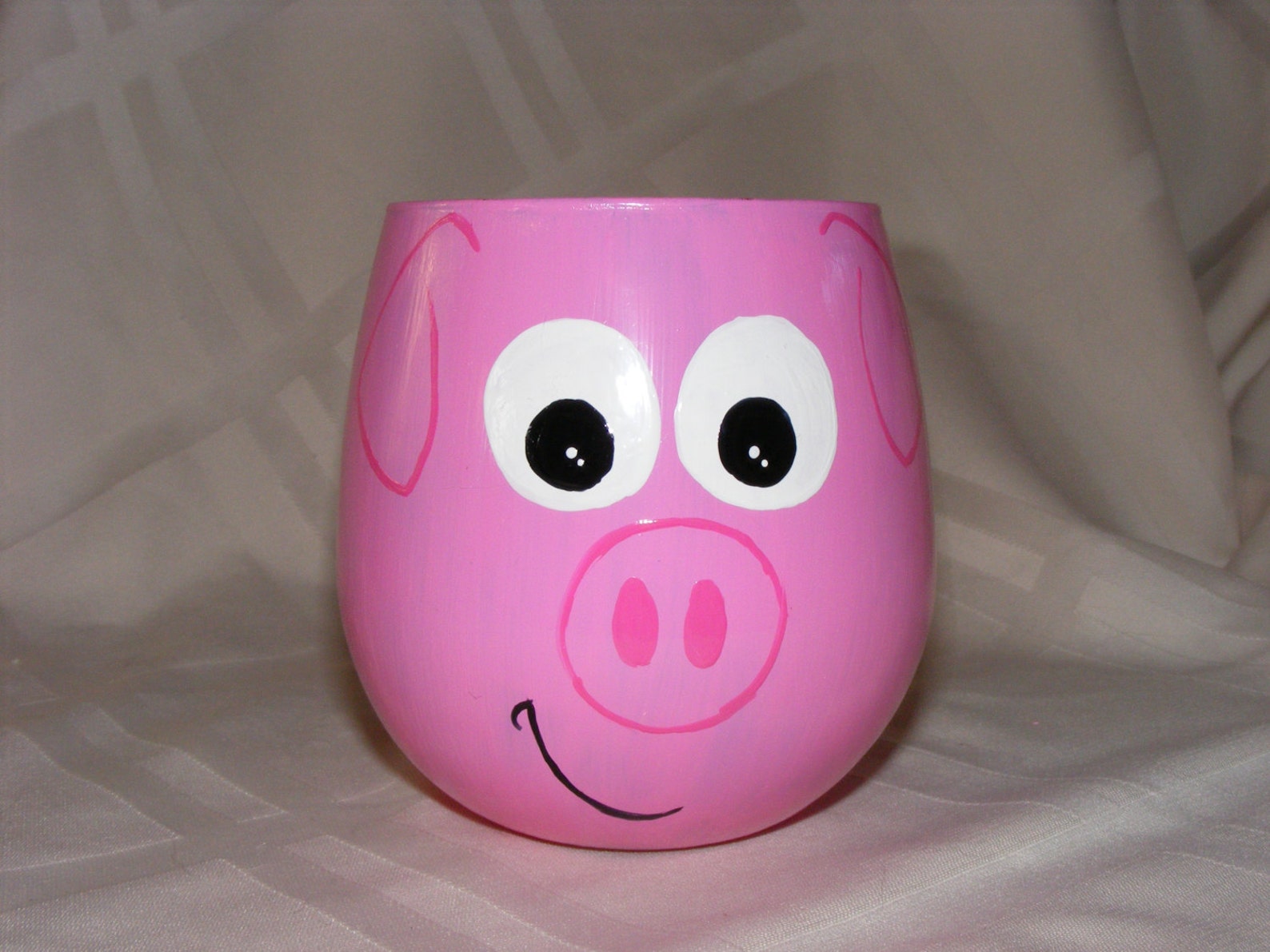 Hand Painted Pig Stemless Wine Glass - Etsy