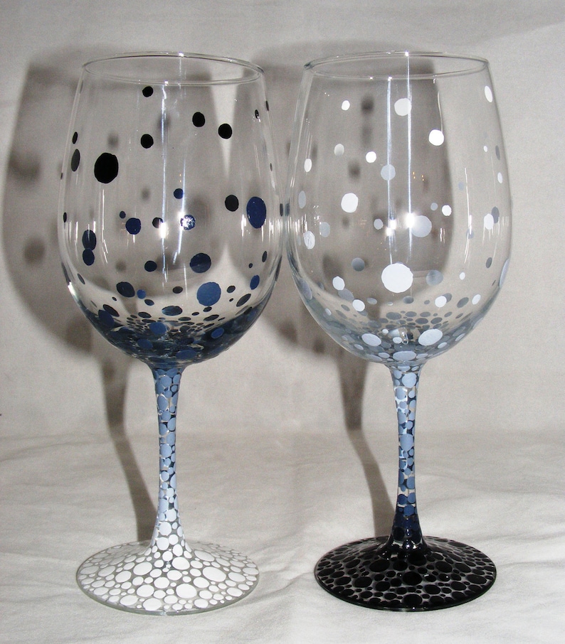 Gradient Black and White Bubbles Hand Painted Wine Glasses, 1 Pair - Etsy