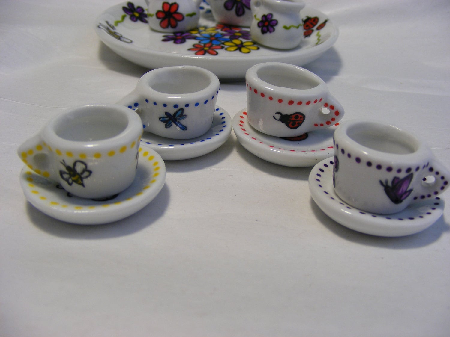 Teeny Tiny Hand Painted Ceramic Tea Set, Bugs and Flowers - Etsy