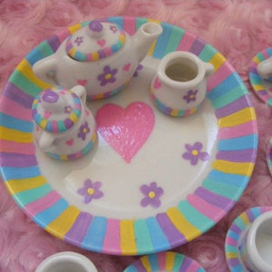 Hand painted pastel tiny tea set | Etsy