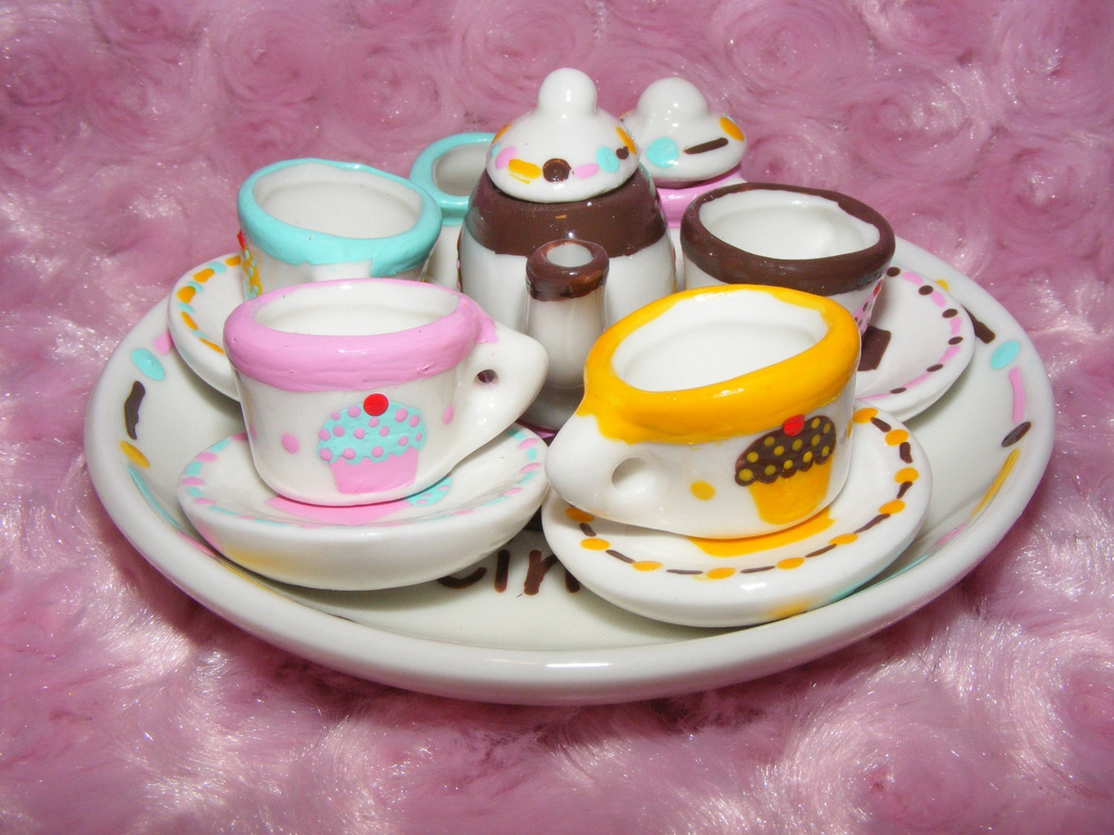 Colorful Cupcake Hand Painted Miniature Tea Set - Etsy