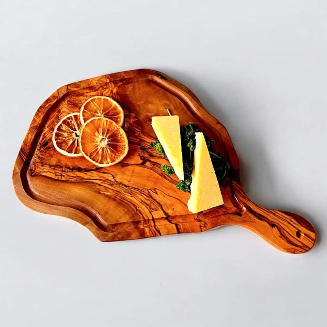 Rustic Olive Wood Cutting Board With Handle: Handmade Charcuterie Board ...
