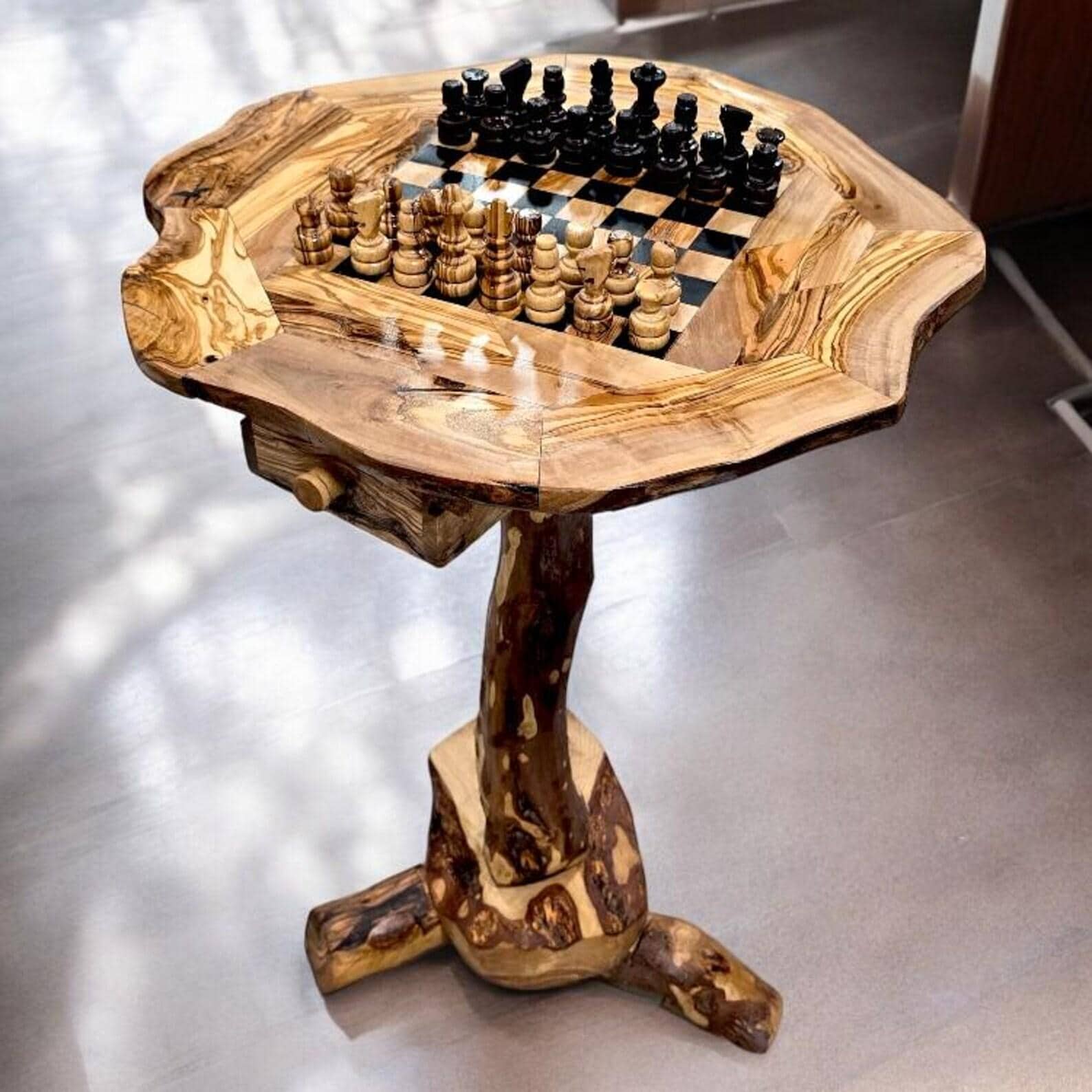 Personalized Olive Wood Chess Table | Handmade Rustic Game Board - Etsy