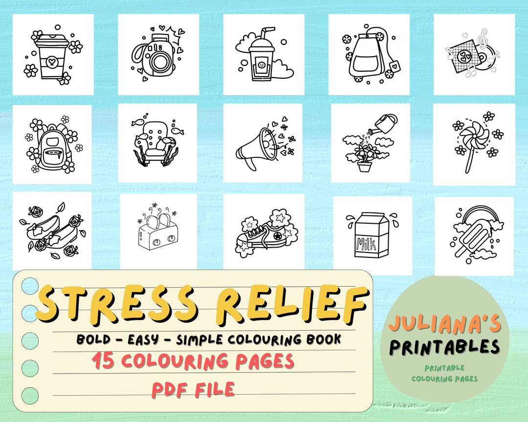 Stress Relief Coloring Book | Coloring Book | Bold Simple Coloring Book ...