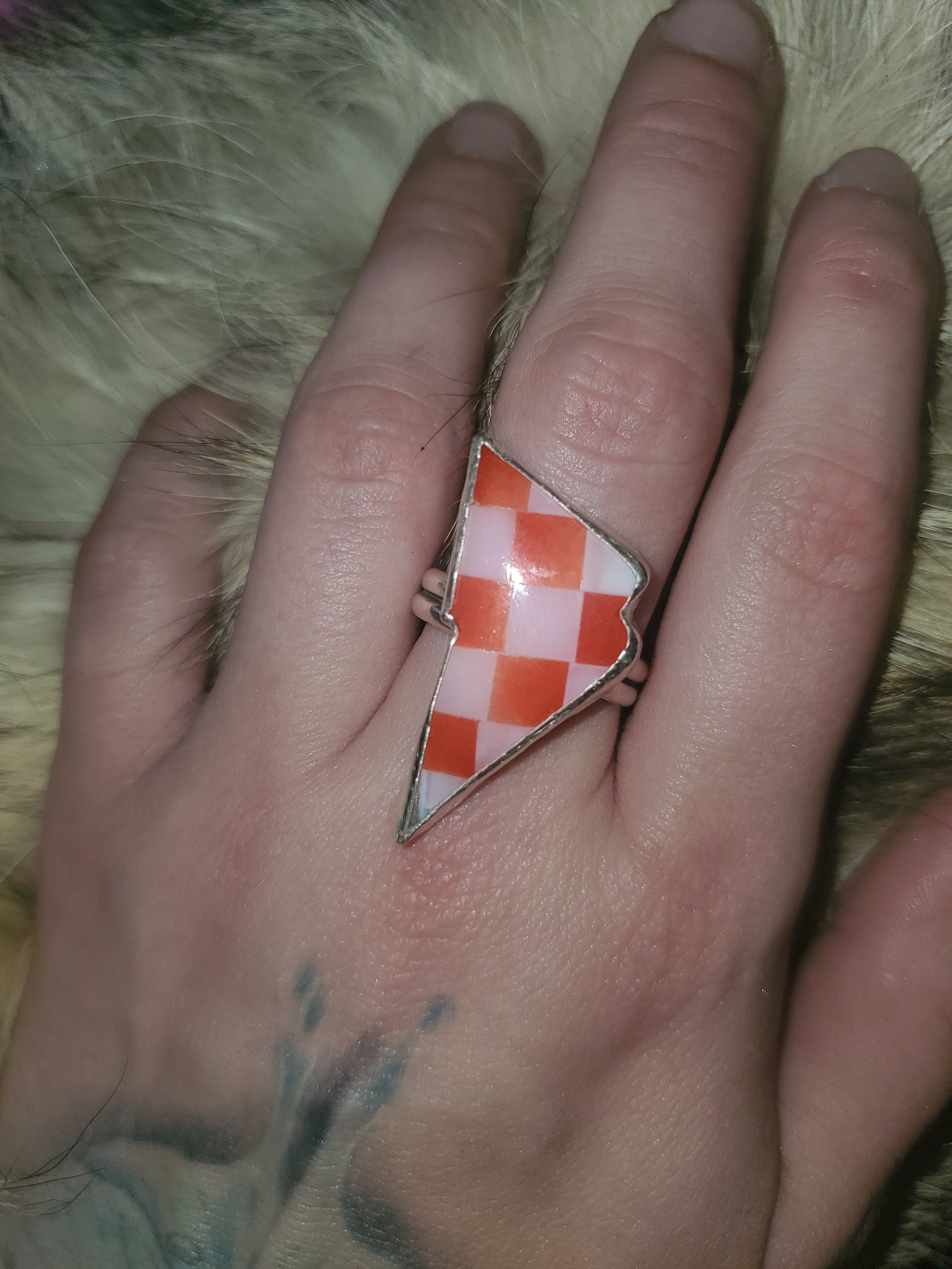 Checkered Lightning Bolt Ring - Etsy