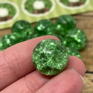 10 Green Sparkly Crackled 16mm Glass Marbles for Decor - Hand Crafted ...