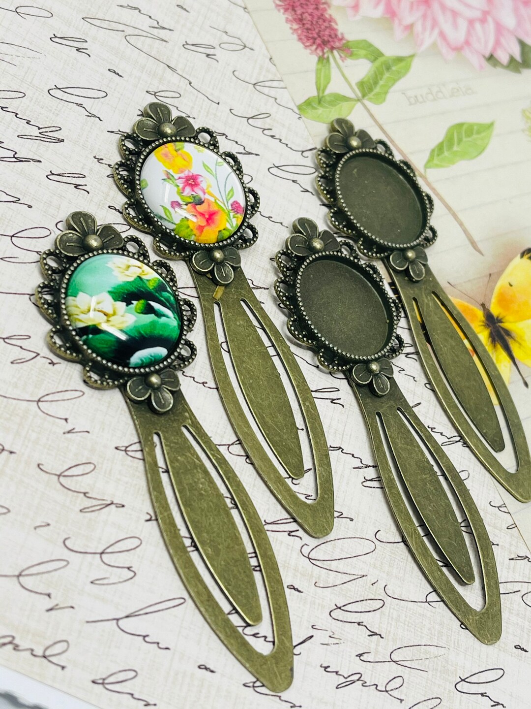 10 Blank Antique Bronze Round Bookmarks Clips - 20mm Cabochon Setting ...