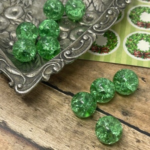 10 Green Sparkly Crackled 16mm Glass Marbles for Decor - Hand Crafted ...
