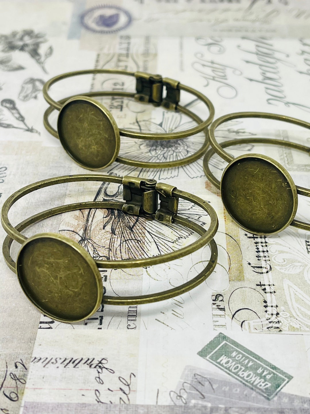 6 DIY Blank Cuff Bangle Bracelets Antique Bronze Hinged 25mm Setting ...