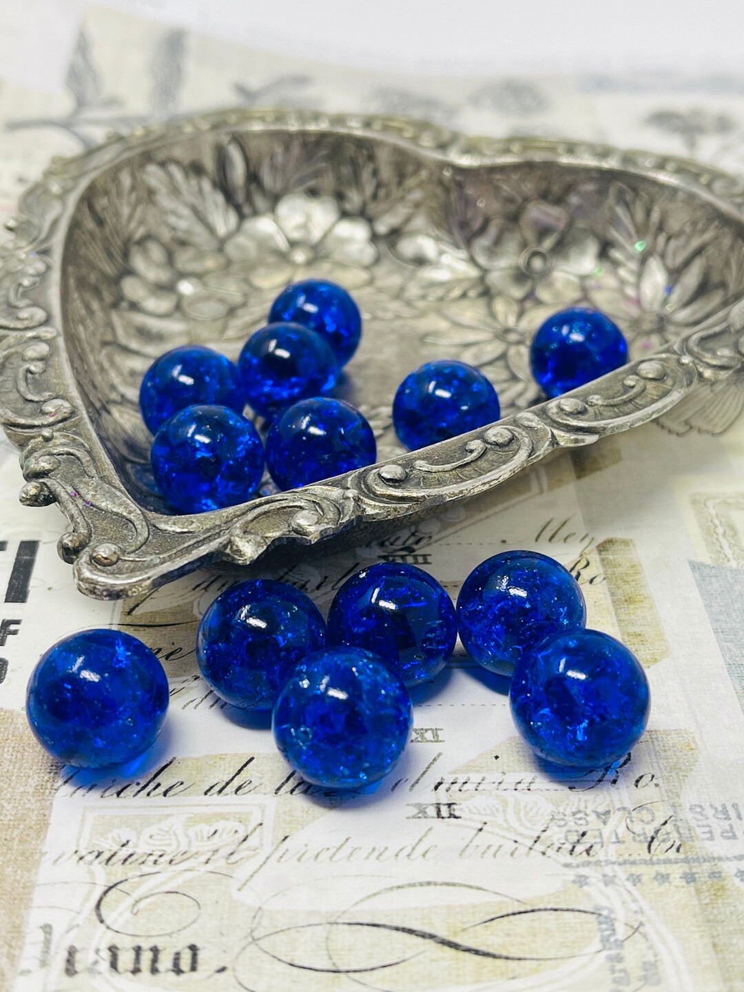 20 Blue Sapphire Hand Crackled Glass Marbles for Decor Gift Pendant ...