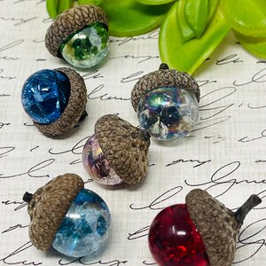 6 Iridescent Multi Colored Rainbow Handcrafted Acorns Cap Crackled ...