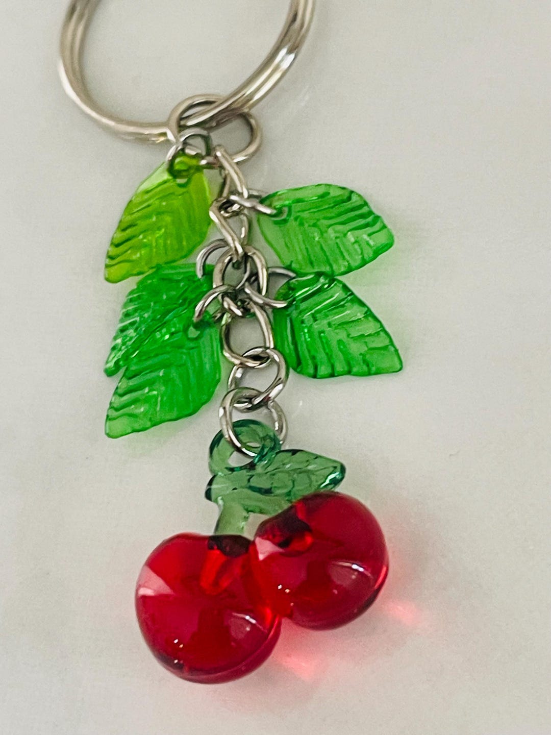 Beaded Cherry Bing Keychain Cherry Charm Fruit Bag Key Chain Keyring ...