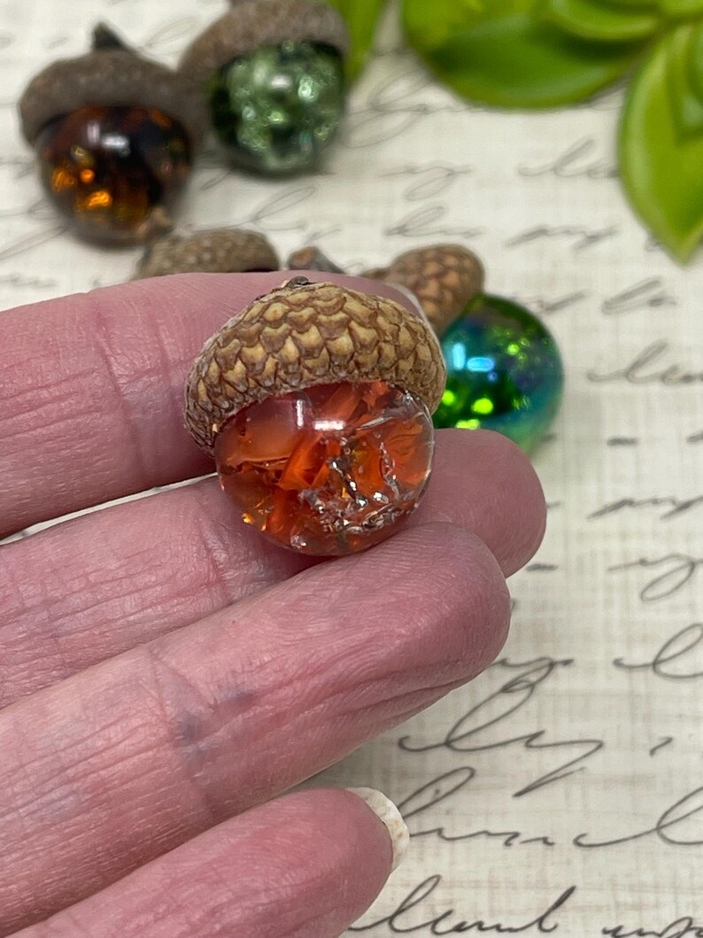 6 Fall Multi Colored Handcrafted Acorns Cap Crackled Glass Marbles ...