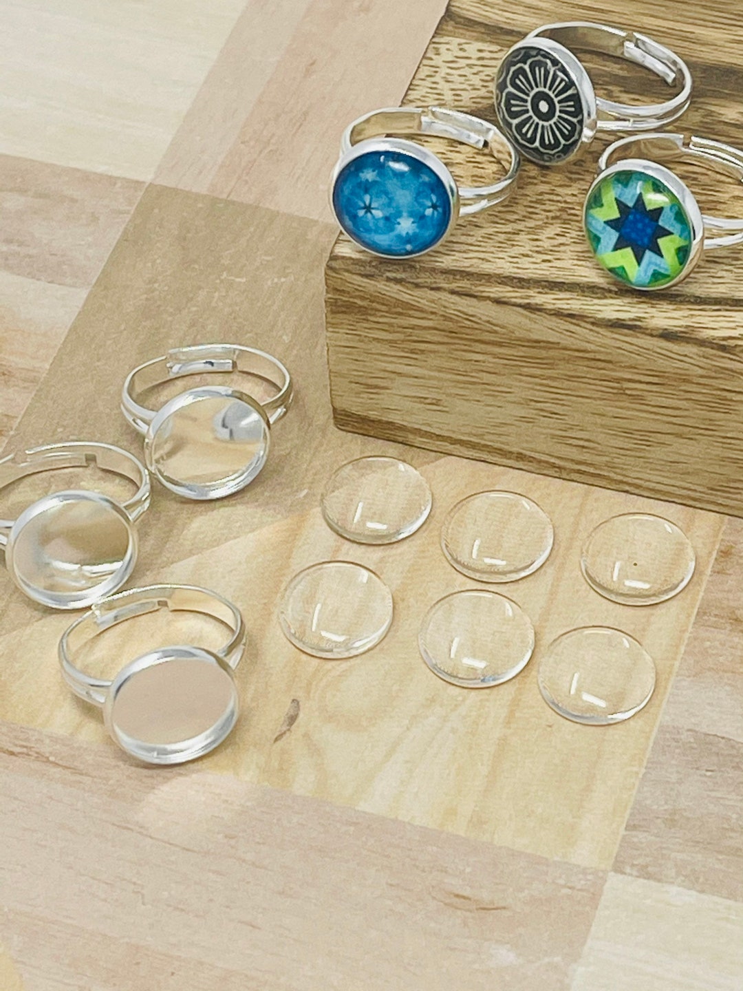 Easy 20 DIY Cabochon Ring Blanks Bezels Silver Adjustable + 20 12mm ...
