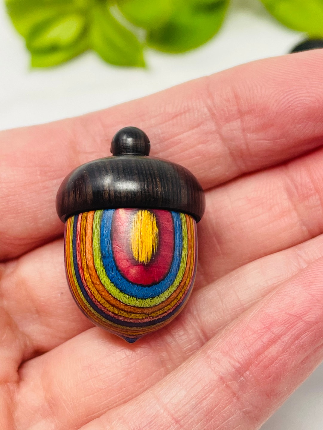 1 Wooden Rainbow Ebony Acorn Nut Keepsake Pendant - Wish Box - Acorn ...