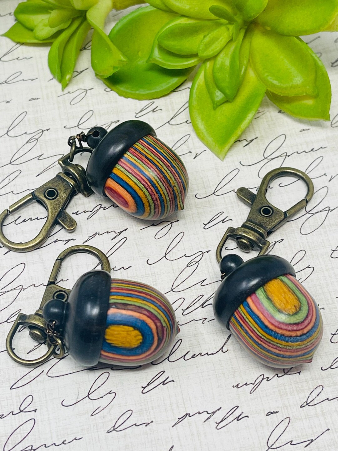 1 Wooden Rainbow Ebony Acorn Nut Keepsake Key Chain Clip - Acorn Locket ...