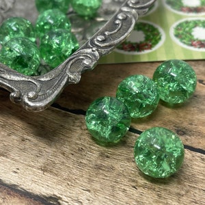 10 Green Sparkly Crackled 16mm Glass Marbles for Decor - Hand Crafted ...