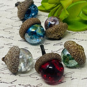 6 Iridescent Multi Colored Rainbow Handcrafted Acorns Cap Crackled ...