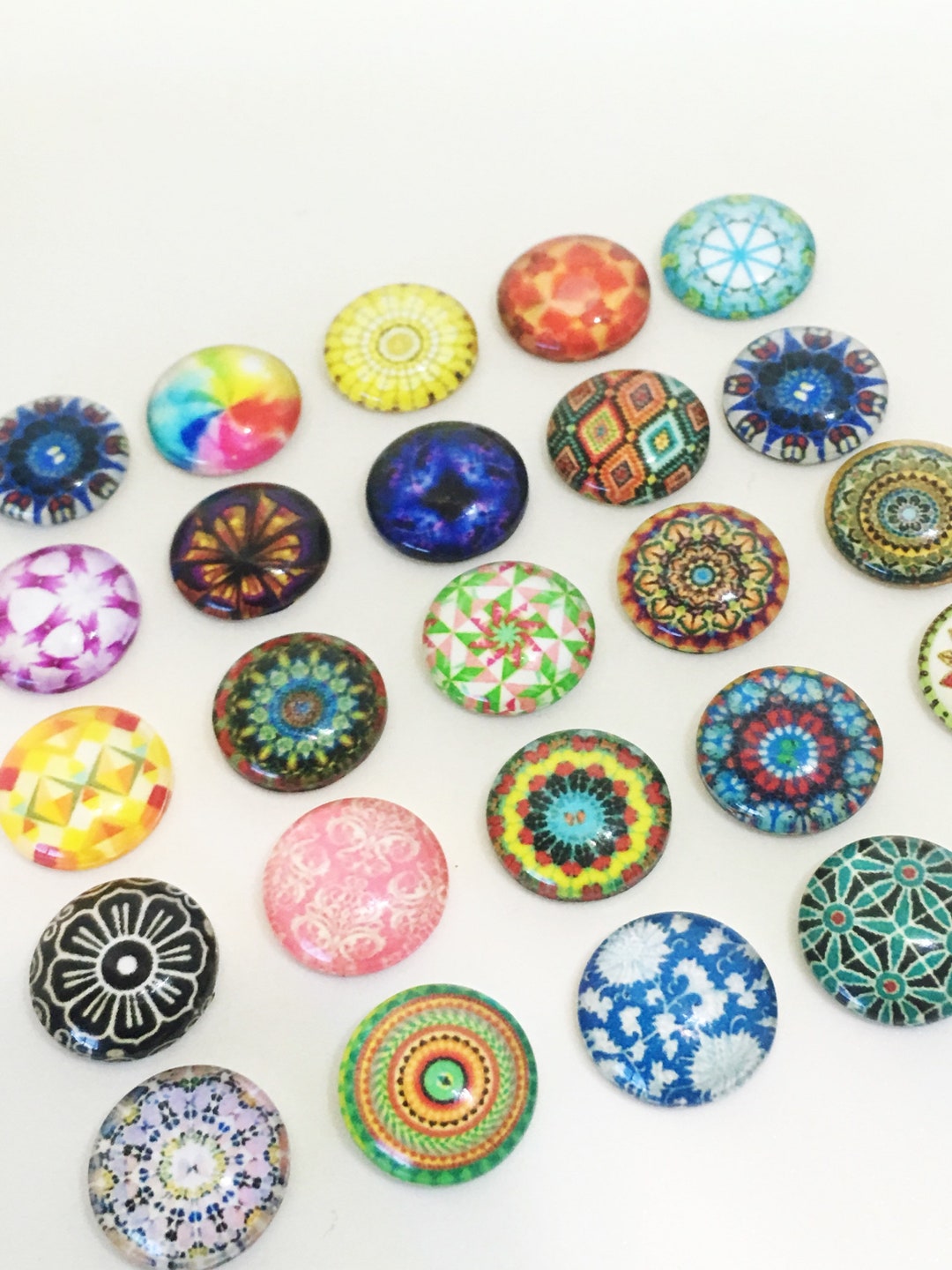40 Colorful Patterns Geometric Cabochons - 12mm Glass Domes - Jewelry ...