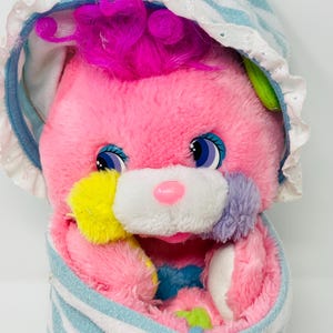Vintage 1986 Popples Cribsy Plush Baby Pink Tail Rattle Popples Toy 80s ...