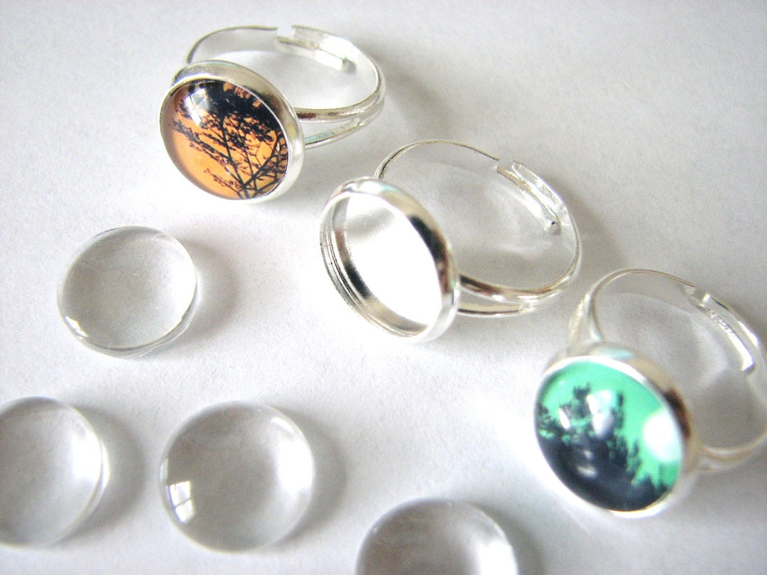 Easy 20 DIY Cabochon Ring Blanks Bezels Silver Adjustable + 20 12mm ...