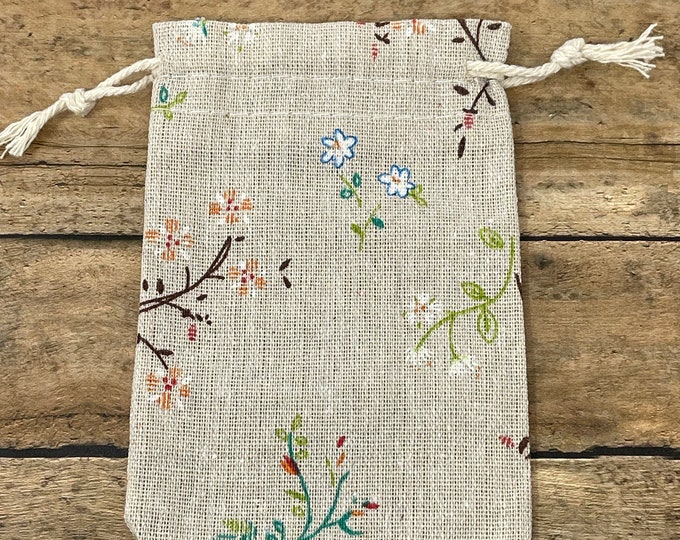 10 Earthy Floral Leaf Pattern Branch Cotton Drawstring Bags Floral ...