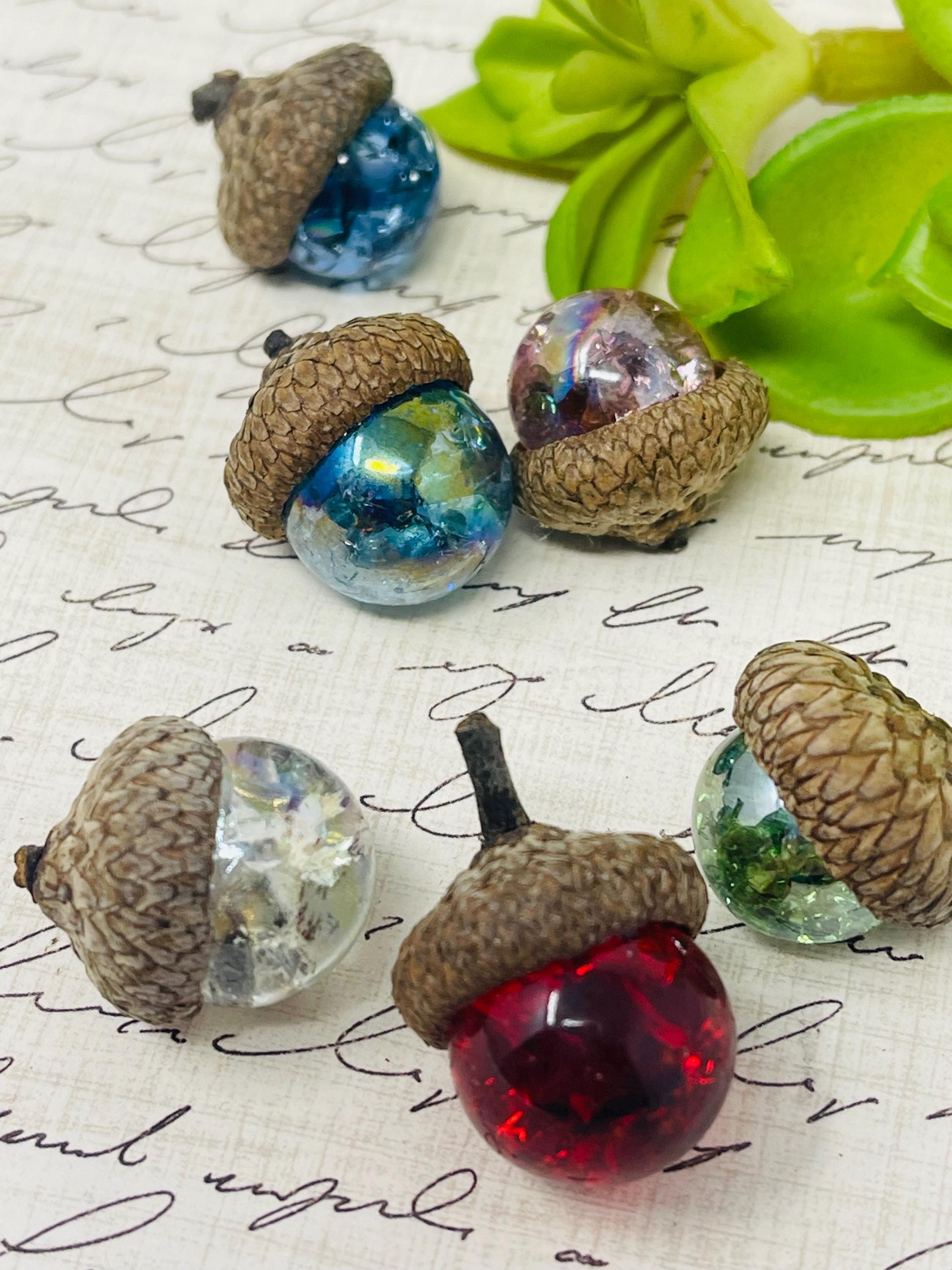 6 Iridescent Multi Colored Rainbow Handcrafted Acorns Cap Crackled ...