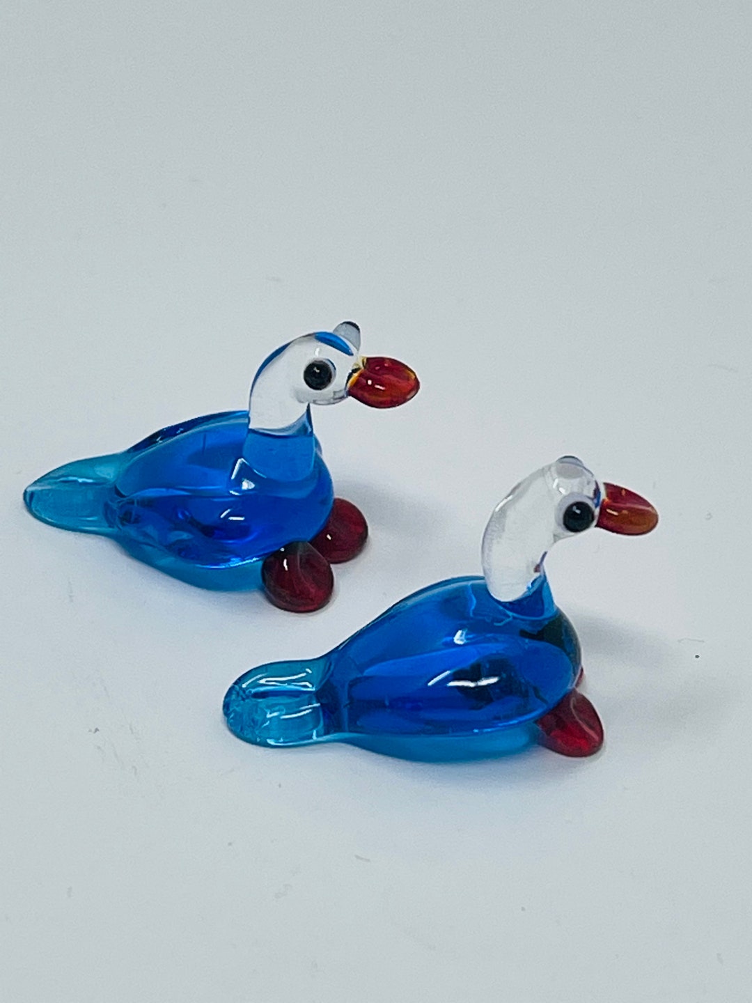 2 Glass Blue Ducks Lampwork Figurines - Home Decor - Mallard Bird Water ...