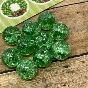 10 Green Sparkly Crackled 16mm Glass Marbles for Decor - Hand Crafted ...