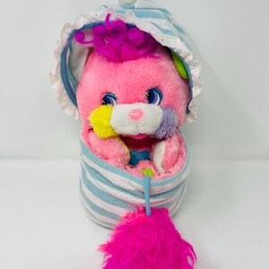 Vintage 1986 Popples Cribsy Plush Baby Pink Tail Rattle Popples Toy 80s ...