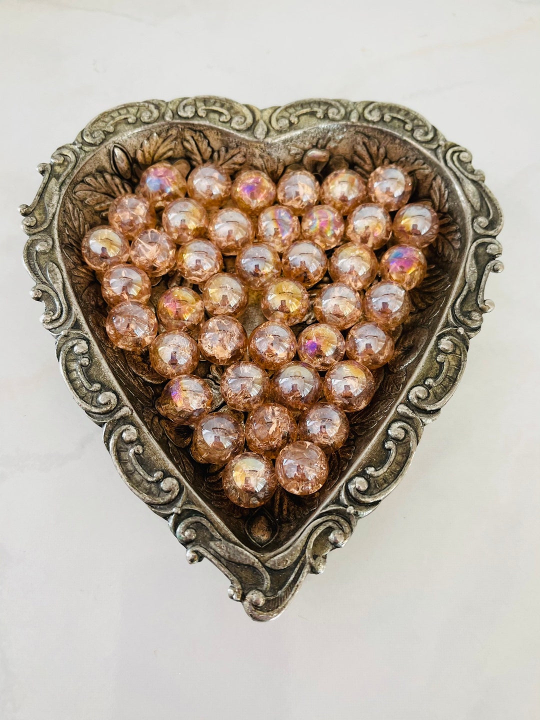 Iridized Sparkly Pink Hand Crackled Glass Marbles for Decor or Gift 10 ...