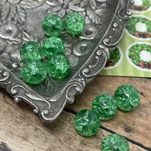 10 Green Sparkly Crackled 16mm Glass Marbles for Decor - Hand Crafted ...