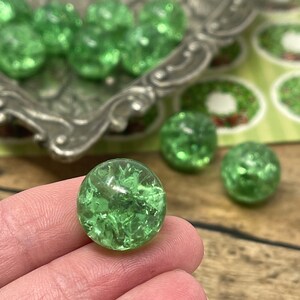 10 Green Sparkly Crackled 16mm Glass Marbles for Decor - Hand Crafted ...