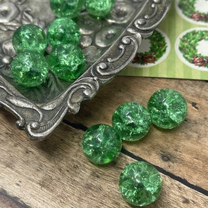 10 Green Sparkly Crackled 16mm Glass Marbles for Decor - Hand Crafted ...