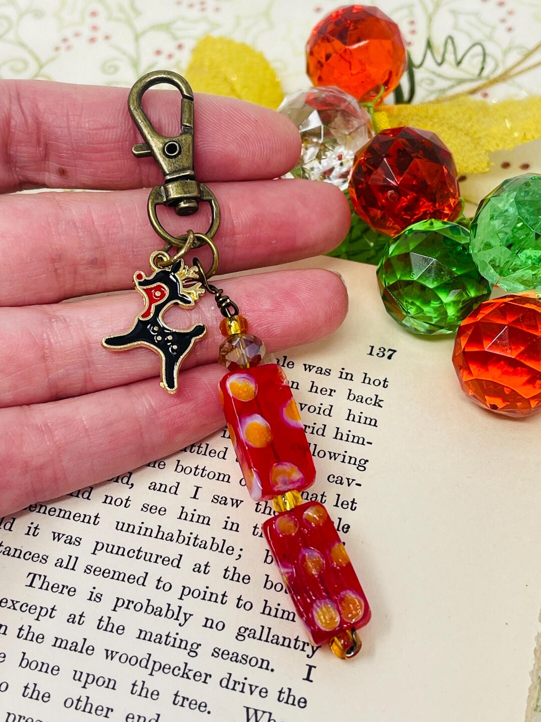 Handmade Rudolph the Red Nosed Reindeer Purse Jewelry Key Clip Keychain ...