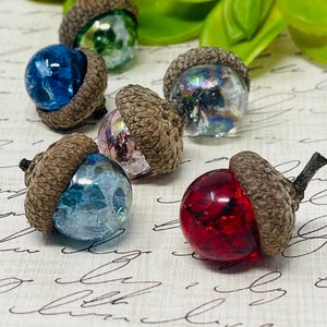 6 Iridescent Multi Colored Rainbow Handcrafted Acorns Cap Crackled ...