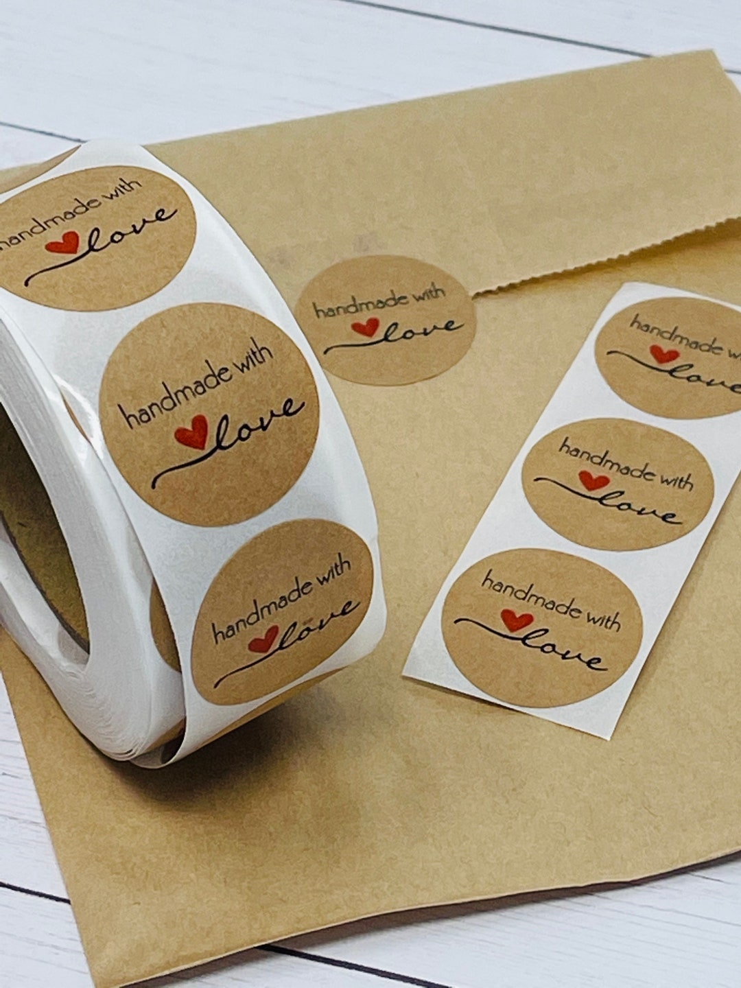 500 Handmade With Love Roll of Stickers Seals Adhesive - Gift Bags ...