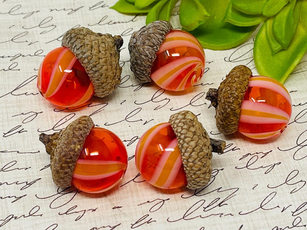 5 Hand Blown Glass Red Acorns Candy Striped Glass Hollow Acorns ...