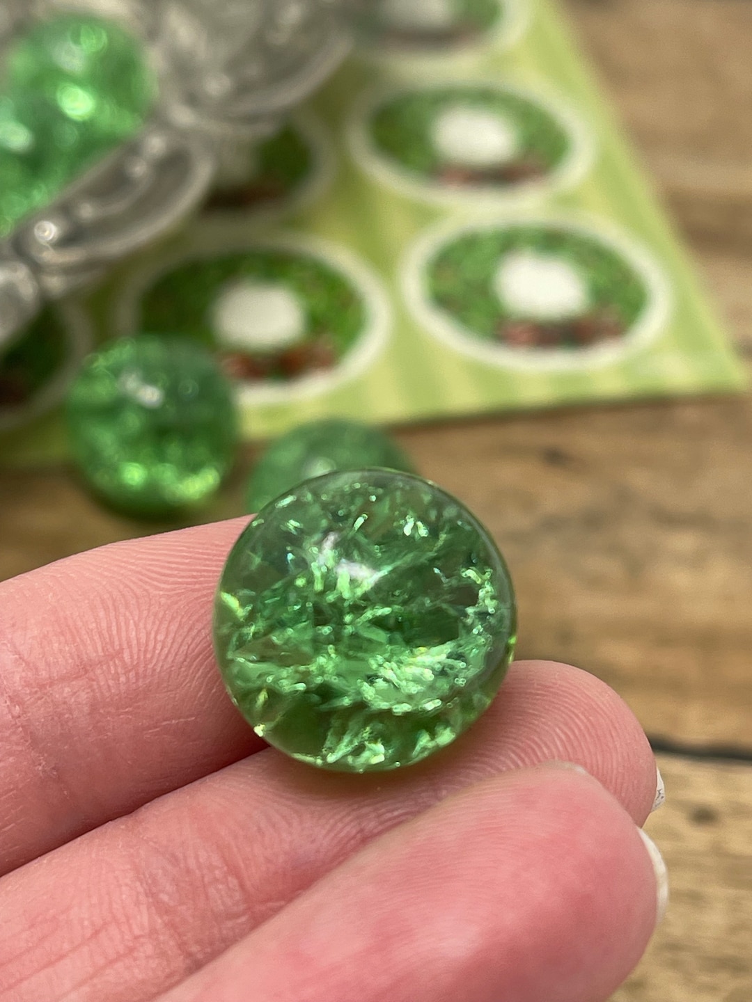 10 Green Sparkly Crackled 16mm Glass Marbles for Decor - Hand Crafted ...