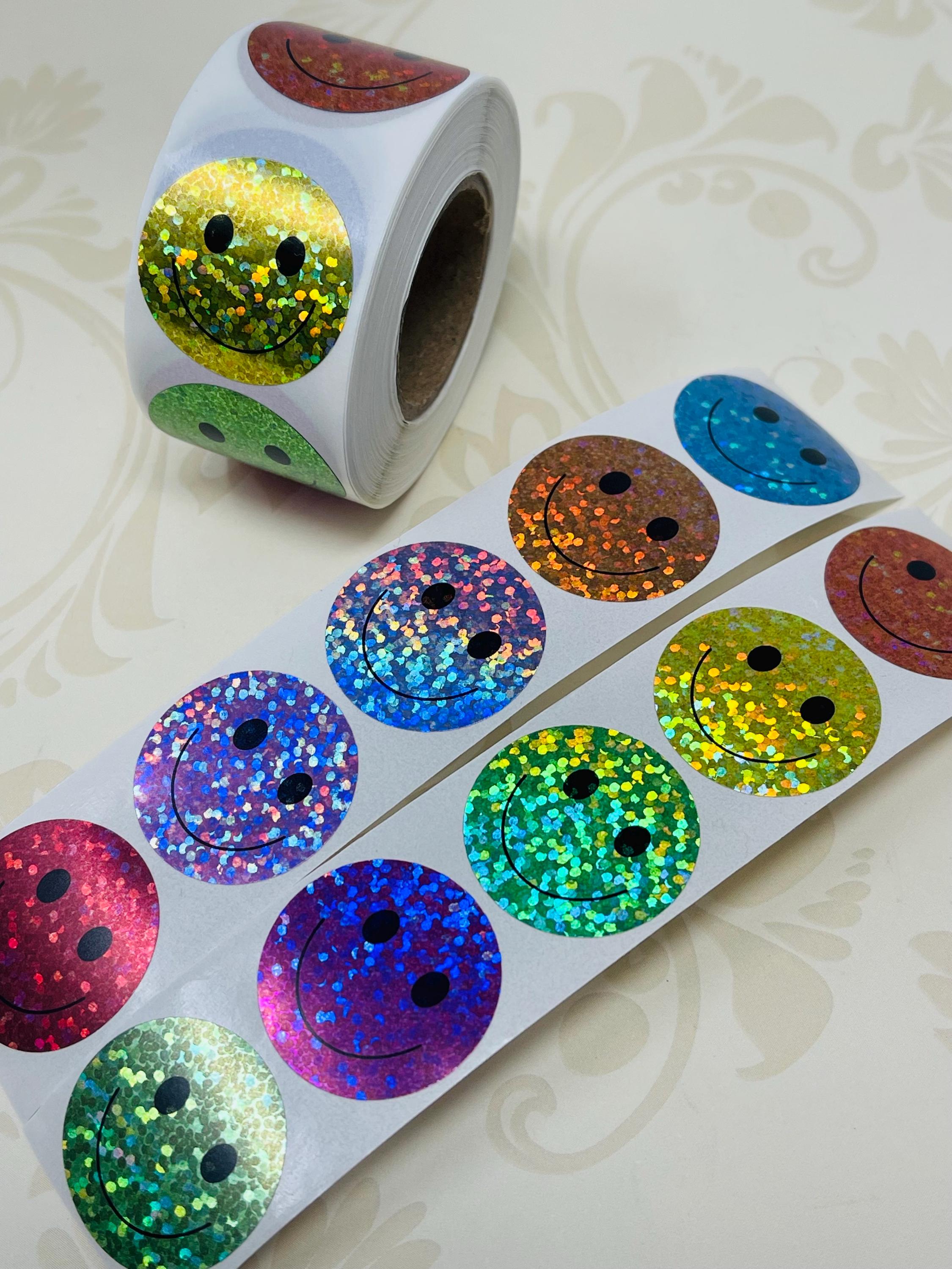 500 Sparkle Smiley Face Roll of Stickers 1” Happy Seals Adhesive ...