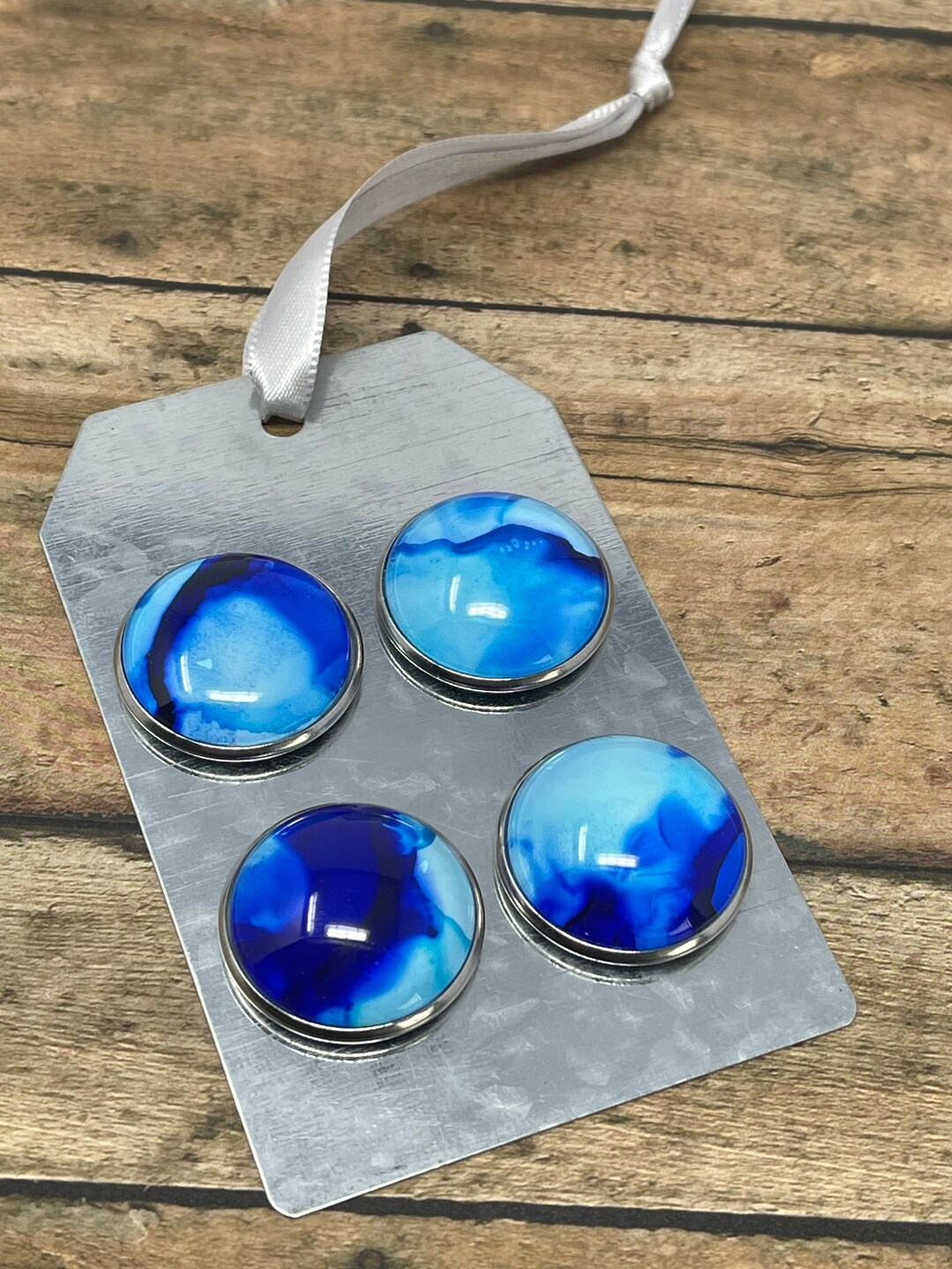 4 Blue Glass Fridge Magnets Gift Set - Glass Tile Ocean Blue Alcohol ...