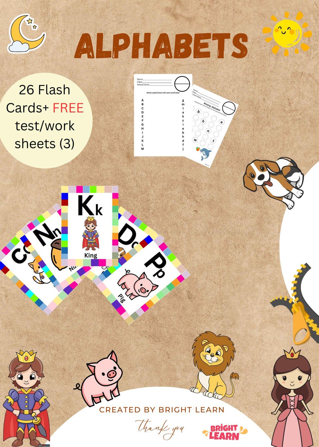 ALPHABETS • 26 Digital Flash Cards • FREE Test/work Sheets {2+1 ...