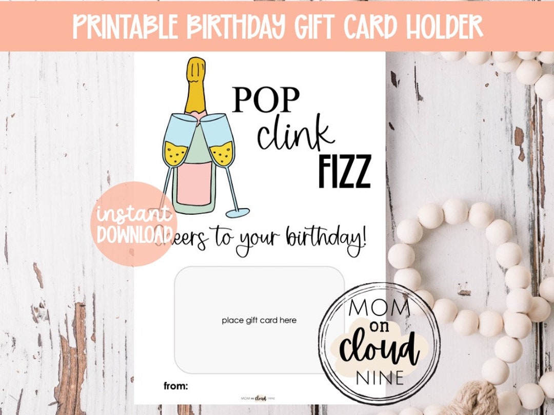 Printable Birthday Gift Card Holder | Champagne Birthday Card ...