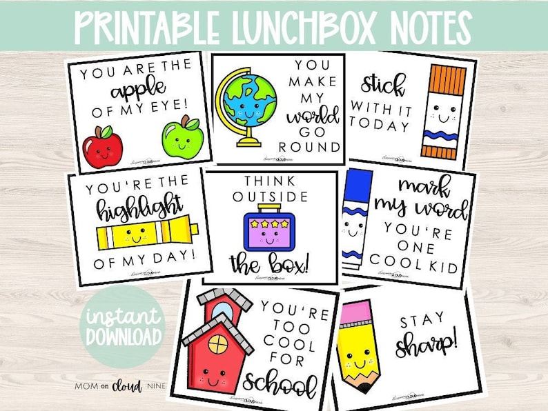 Little Lunchbox Cards, Printable Lunch Box Love Notes Lunch Box Cards ...