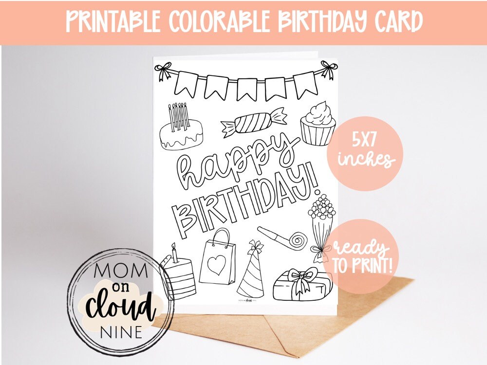 Printable Colorable Birthday Card Coloring Birthday Card Printable ...